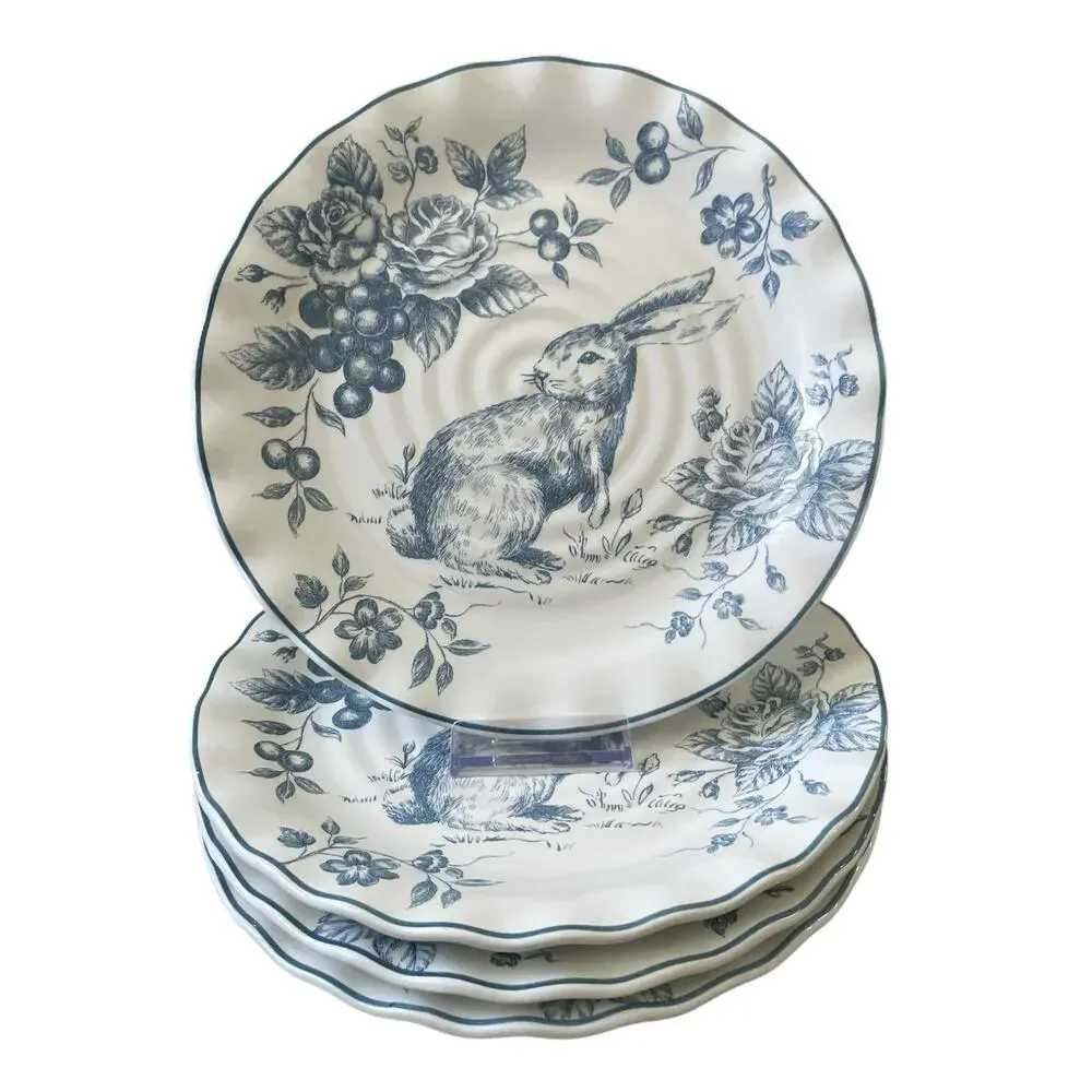 Maxcera | Dining | New Maxcera Blue Toile Bunny Rabbit Dinner Plates 1 ...